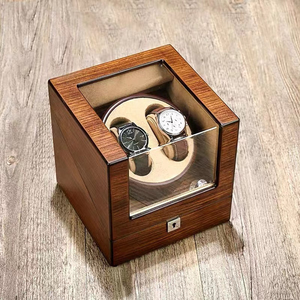 Automatic Wooden Double Watch Winder Box With Lock , Powered by Japane ...