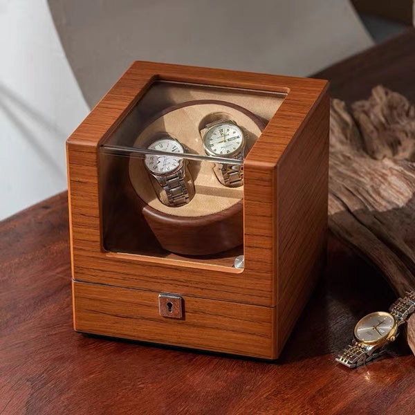 Automatic Wooden Double Watch Winder Box With Lock , Powered by Japane ...