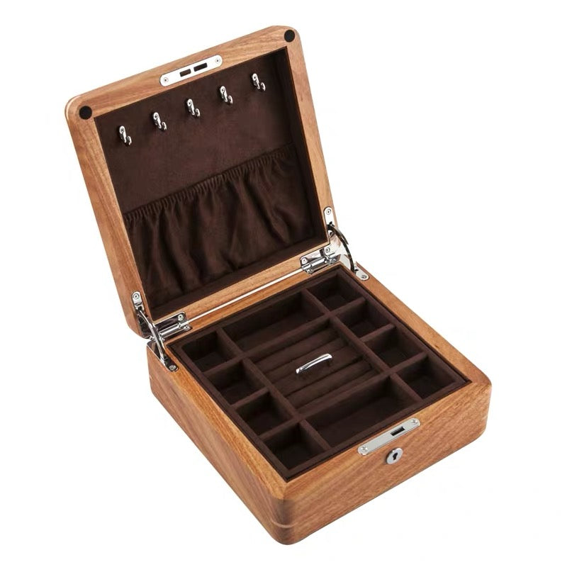 Rosewood Pure Solid Wood Jewelry Box With Lock Portable Double Travel ...