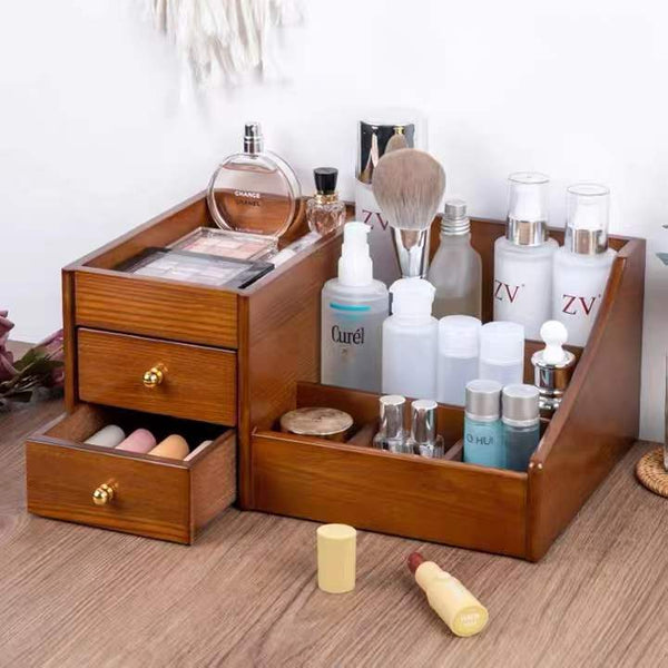 Wooden Makeup Organizer With Drawers, Large Cosmetic Storage Box Drawe ...