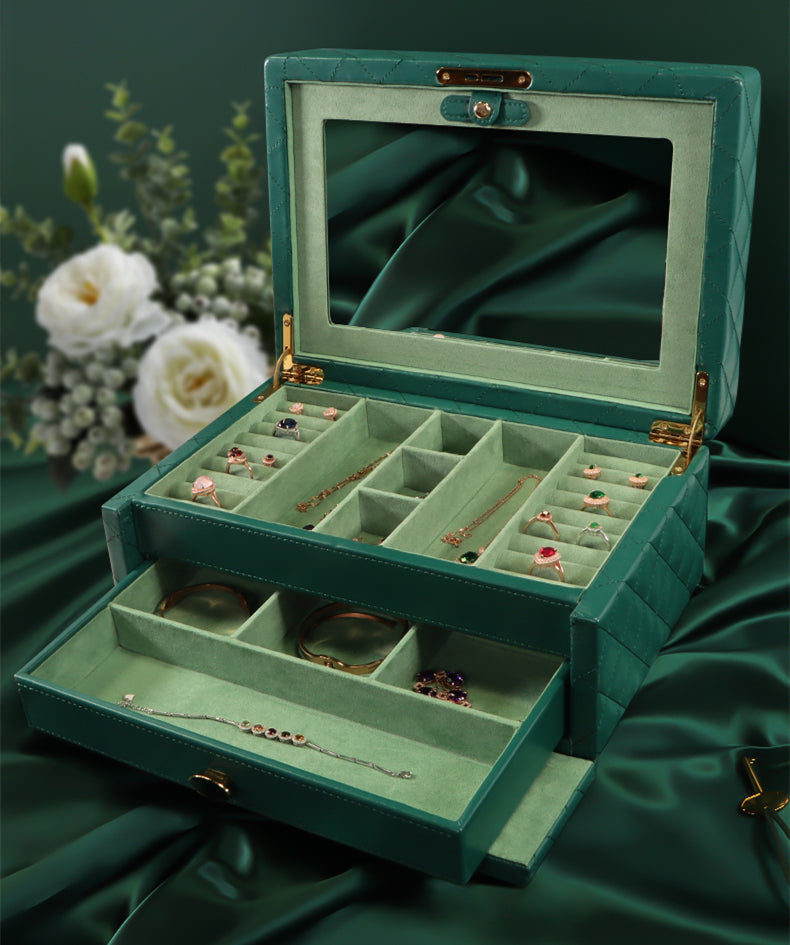 leather Large Size jewelry box with lock jewelry organizer with French ...