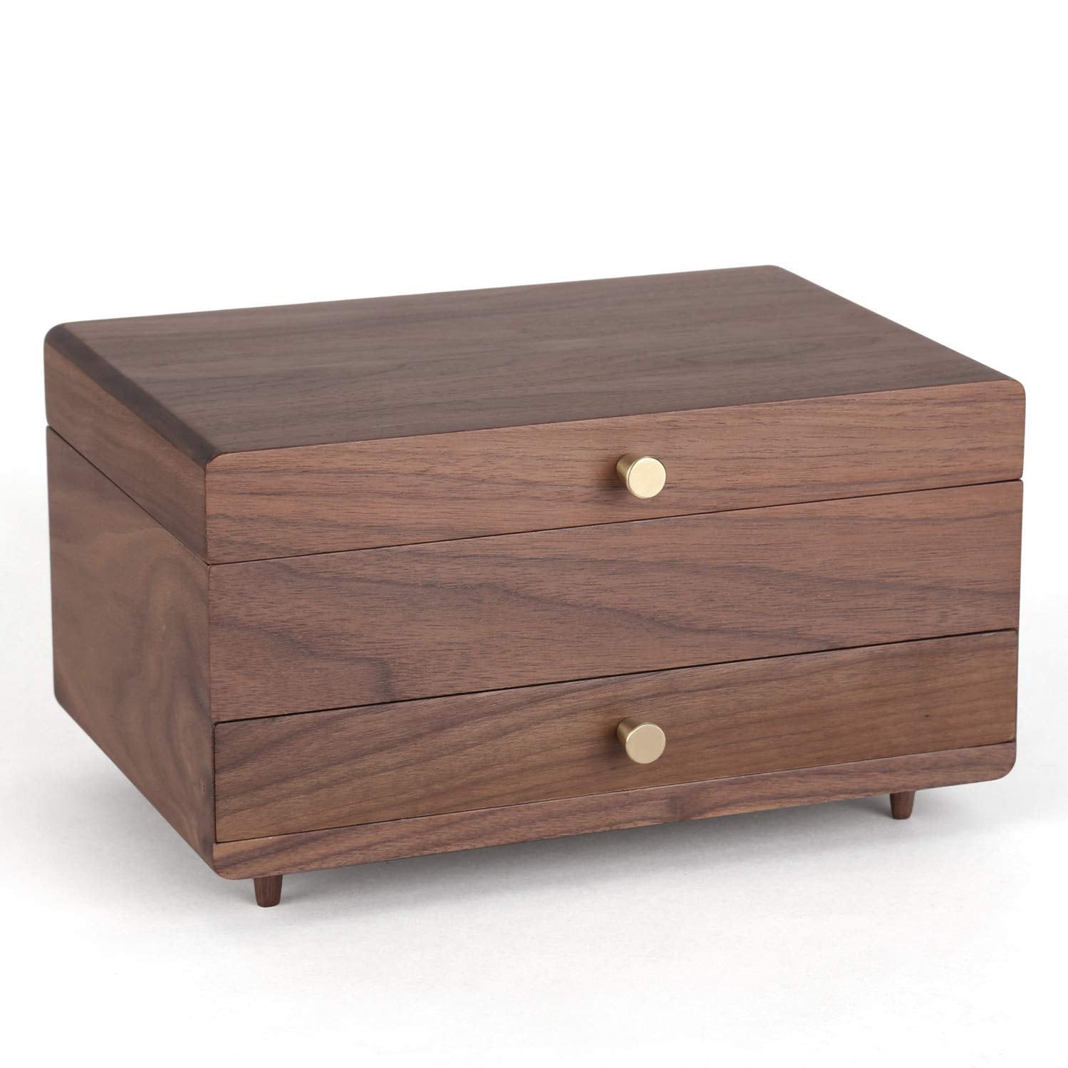 Walnut Wooden 2 Layers Jewelry Box Jewelry Storage Case – Nillishome