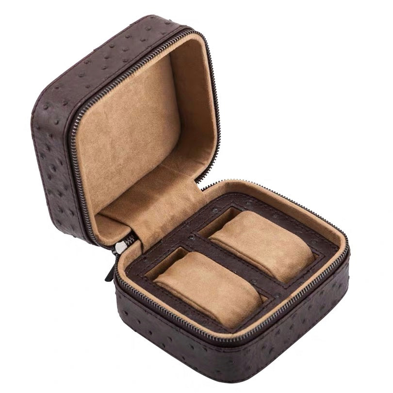 Portable leather Display Zippered Watch Box 2 Slots Travel Case Storag ...