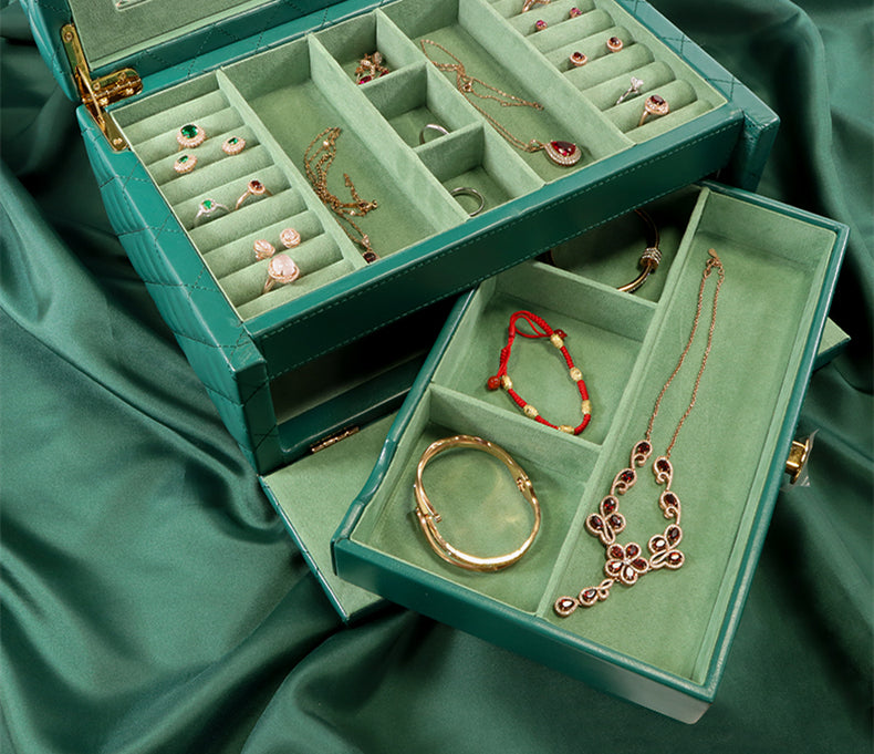 leather Large Size jewelry box with lock jewelry organizer with French ...