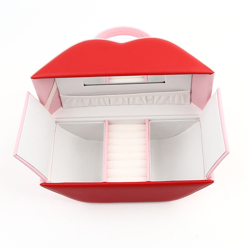 Red Lip Shape Jewelry Box Jewelry Organizer With Mirror – Nillishome