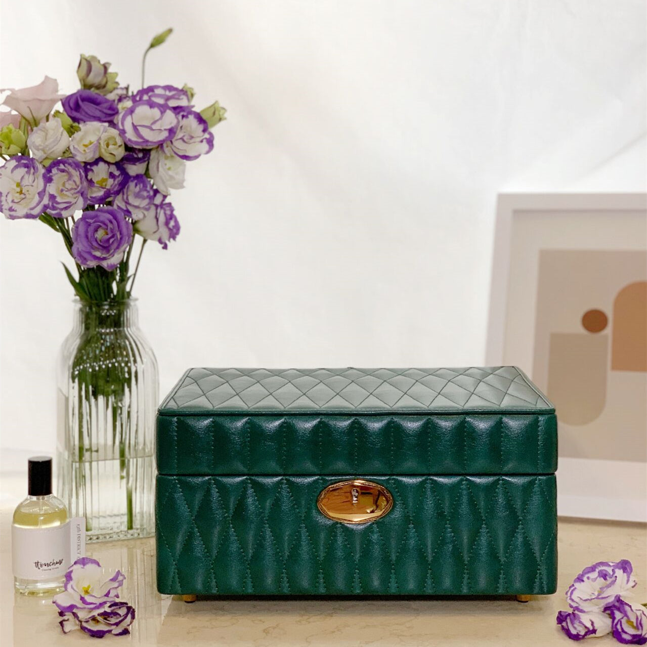 leather Large Size jewelry box with lock jewelry organizer with French ...