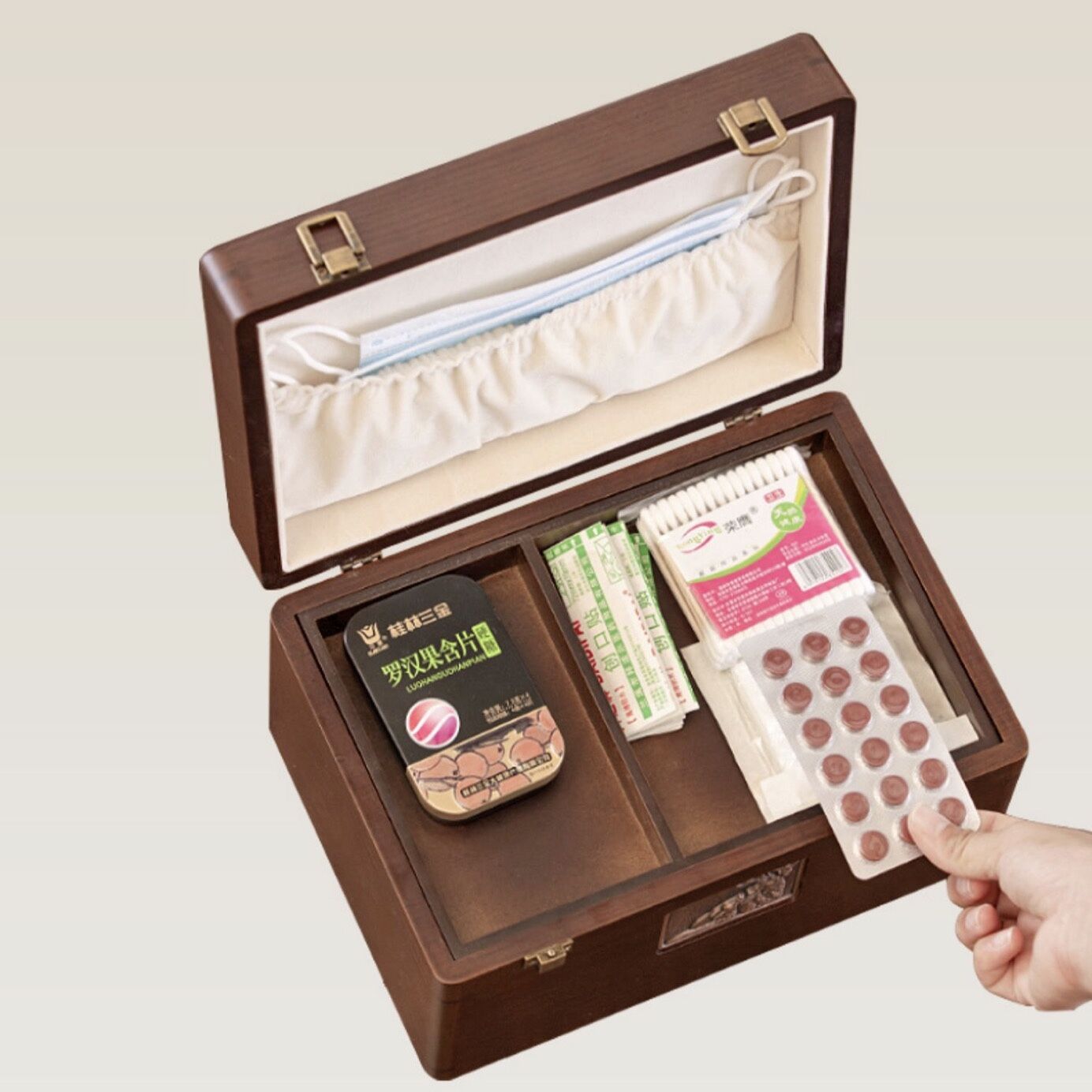 Portable 2 Layers Solid Wood Home Medicine Box – Nillishome