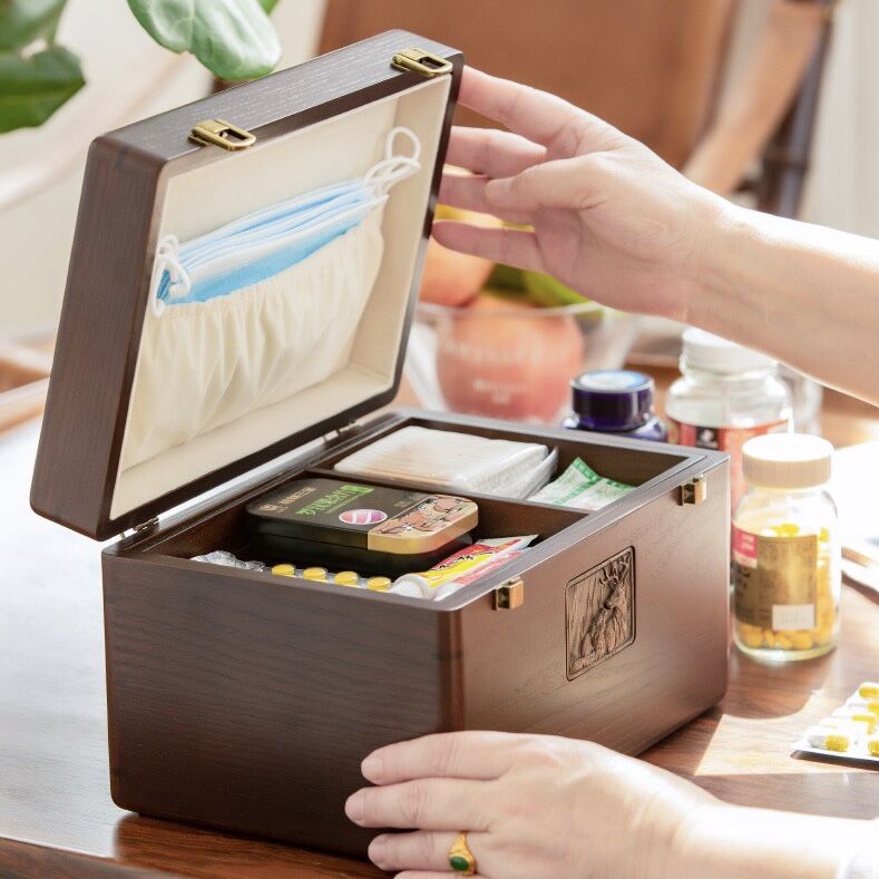 Portable 2 Layers Solid Wood Home Medicine Box – Nillishome